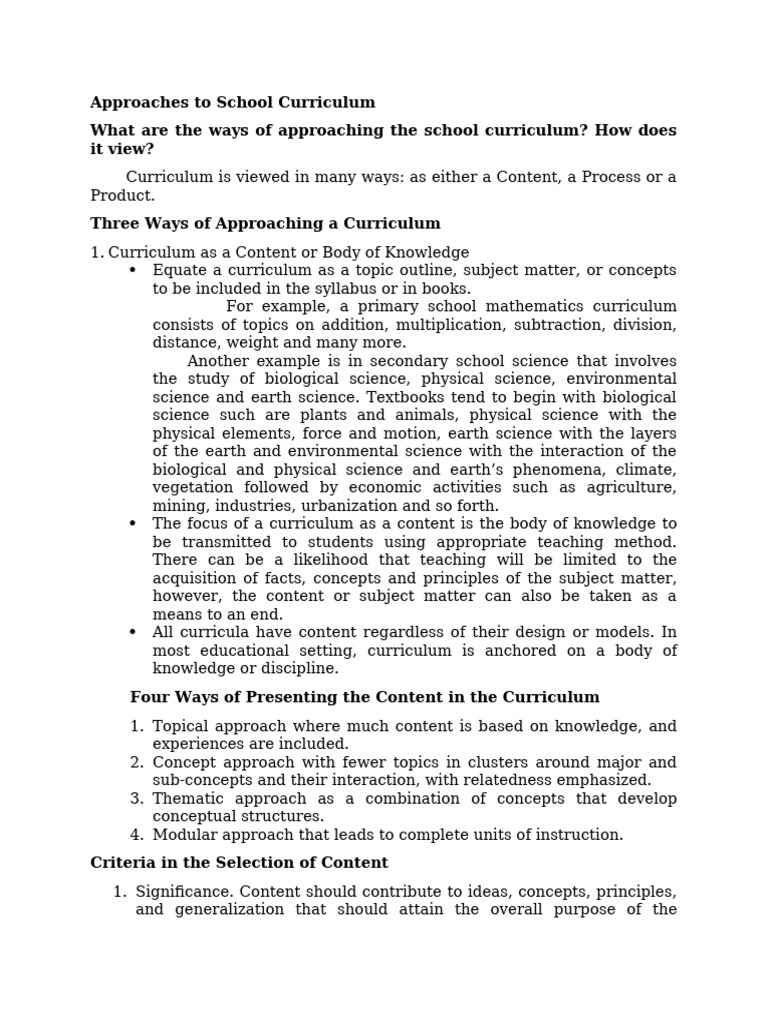 TSC Approaches To Curriculum | PDF | Curriculum | Learning