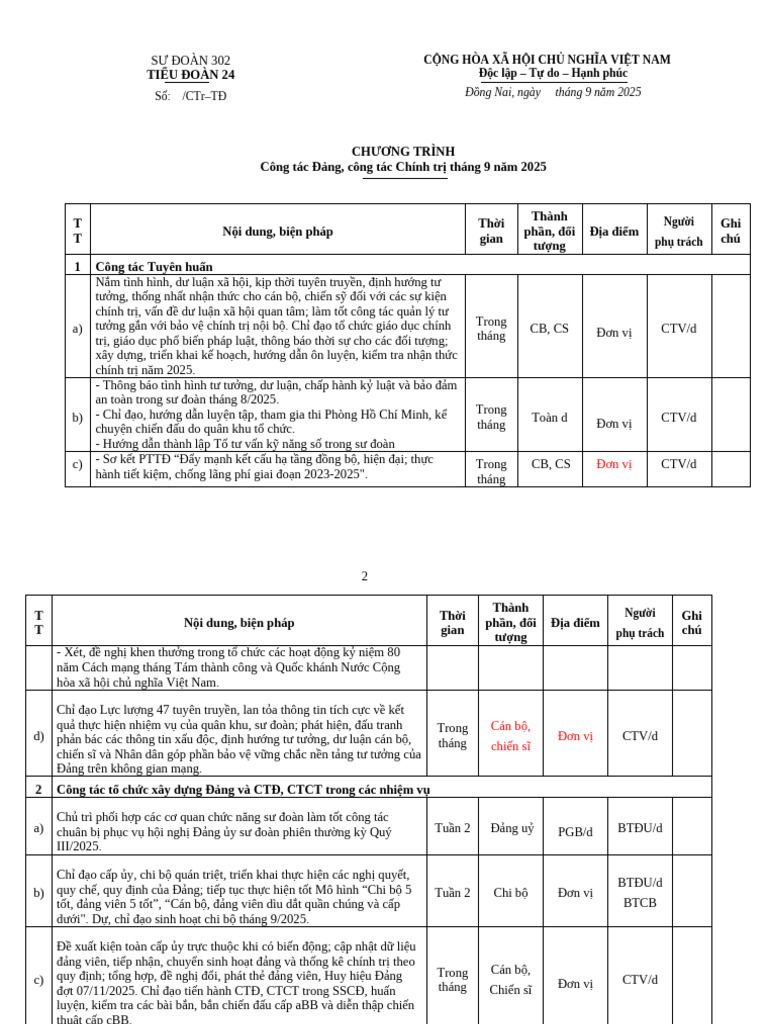 Chương Trình CTĐ - CTCT Thang 9 | PDF