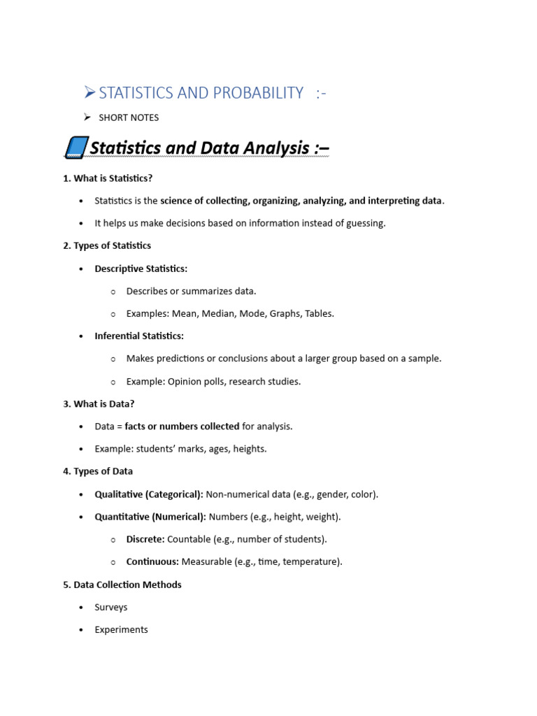 Statistics and Probability Short Notes | PDF | Statistics | Sampling ...