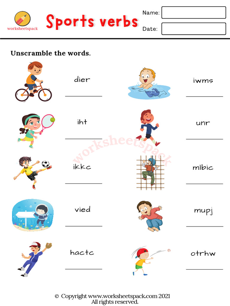 Sports Verbs Vocabulary Worksheets Unscramble Letters To Make Words | PDF