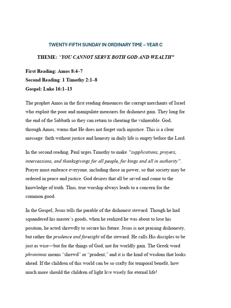 25th Sunday in Ordinary-Year C | PDF | Jesus | Eternal Life (Christianity)