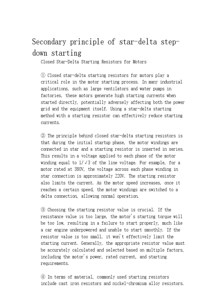 Motor Closed Star-Delta Starting Resistor | PDF | Resistor | Electric Motor