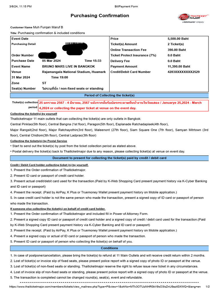 Bruno Mars in Thai For My Honey Bunny | PDF | Credit Card | Receipt