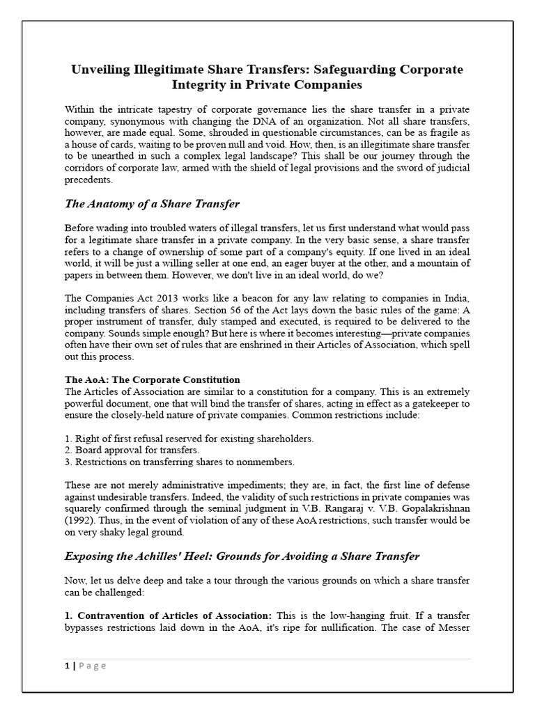 Unveiling Illegitimate Share Transfers | PDF | Business Law | Common Law