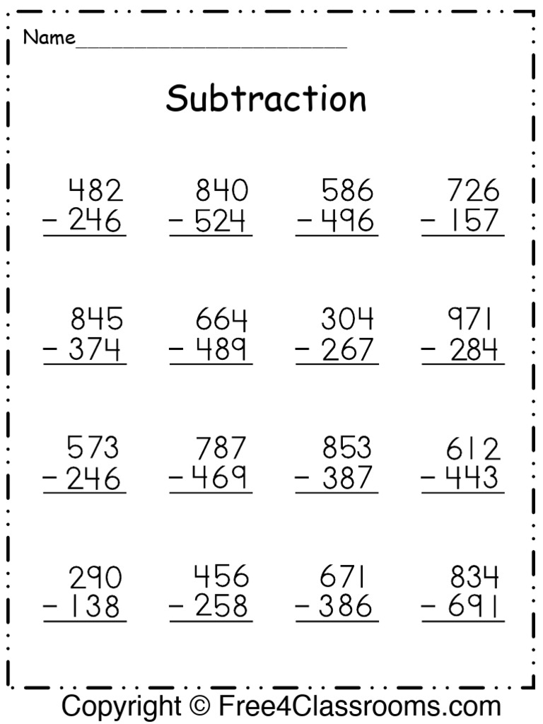 F4C Subtraction 3 Digit Regrouping C | PDF