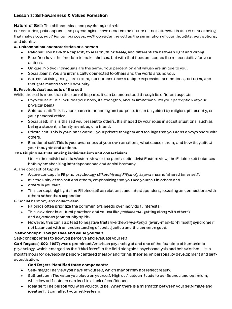 Lesson 2 Self Awareness | PDF | Self Awareness | Self Esteem