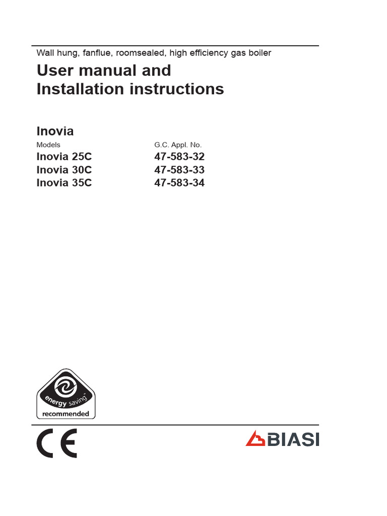 User Manual Biasi Inovia Combi | PDF | Water Heating | Valve