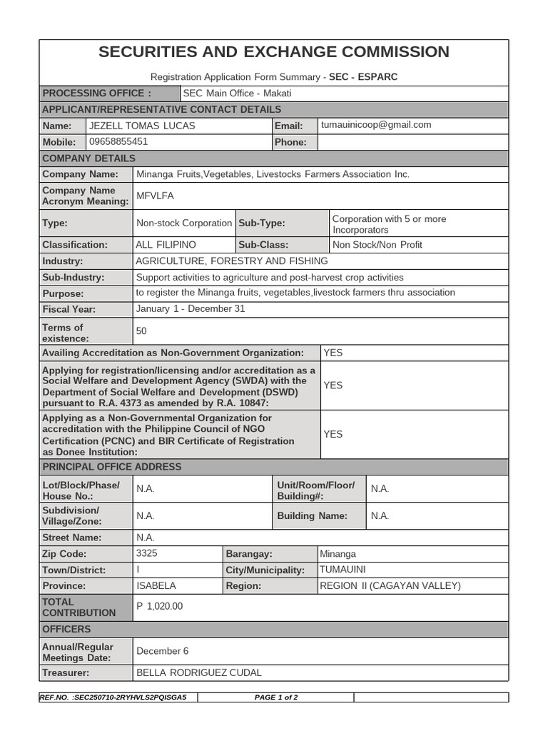Minanga Farmers Association Registration | PDF | Agriculture