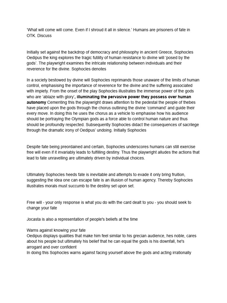Oedipus Essay Plan | PDF