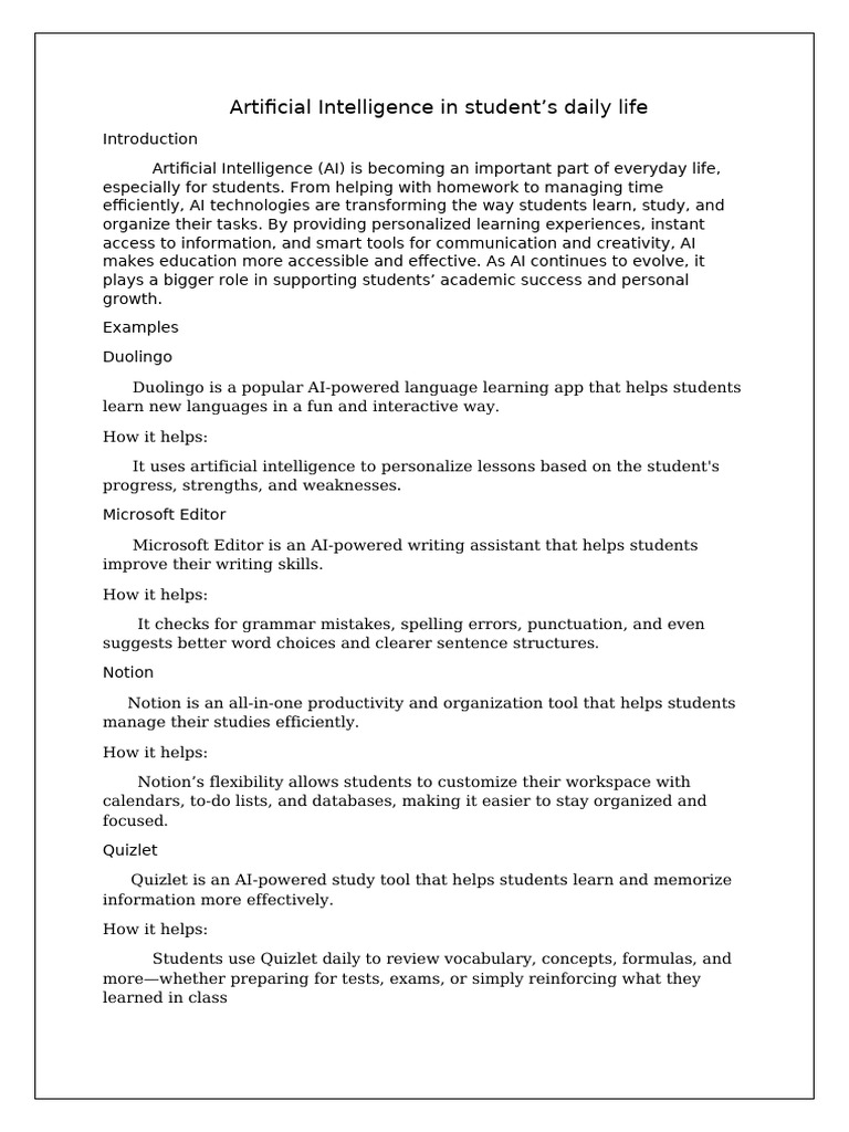 AI Tools Enhancing Student Life | PDF