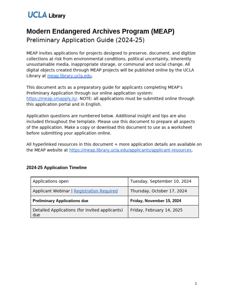 MEAP 2024-25 Application Guide | PDF