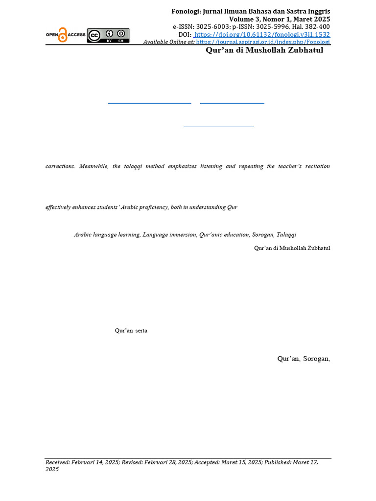 Pembelajaran Bahasa Arab di Mushollah Zubhatul Hasan | PDF