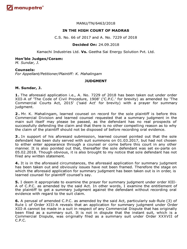 Kamachi Industries LTD Vs Geetha Sai Energy ...