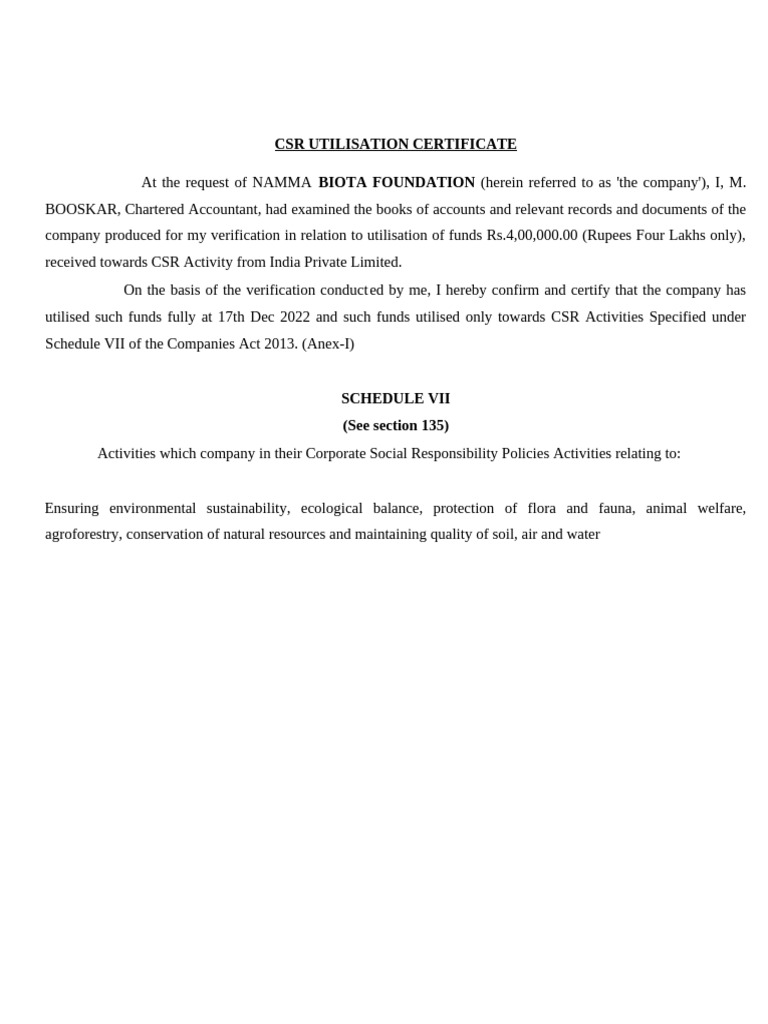 CSR Fund Utilization Certificate 2022 | PDF | Trees | Corporate Social ...