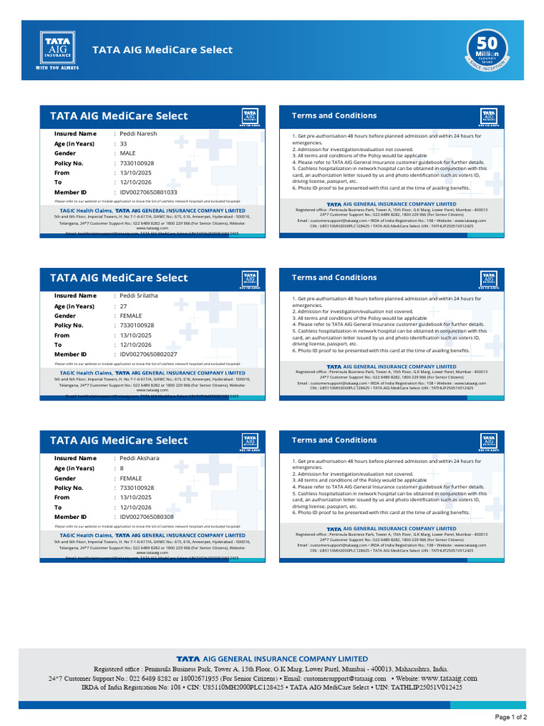 Tata Aig Medicare Select | PDF | Identity Document | Government And ...