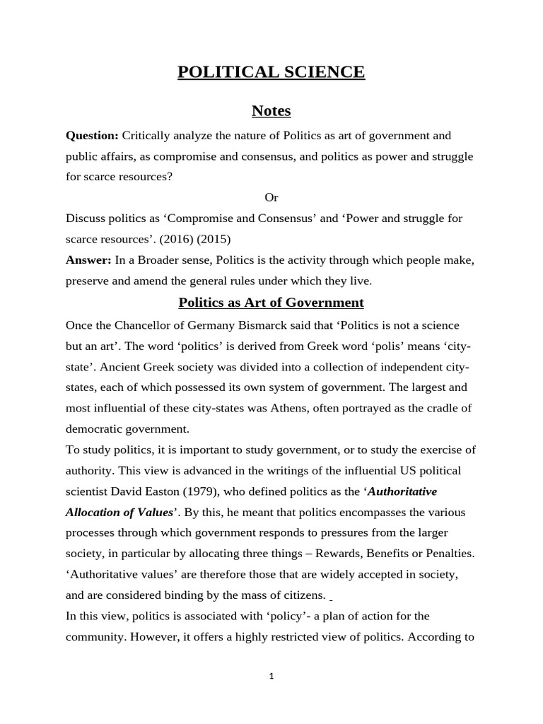 Notes Political Science | PDF | Political Science