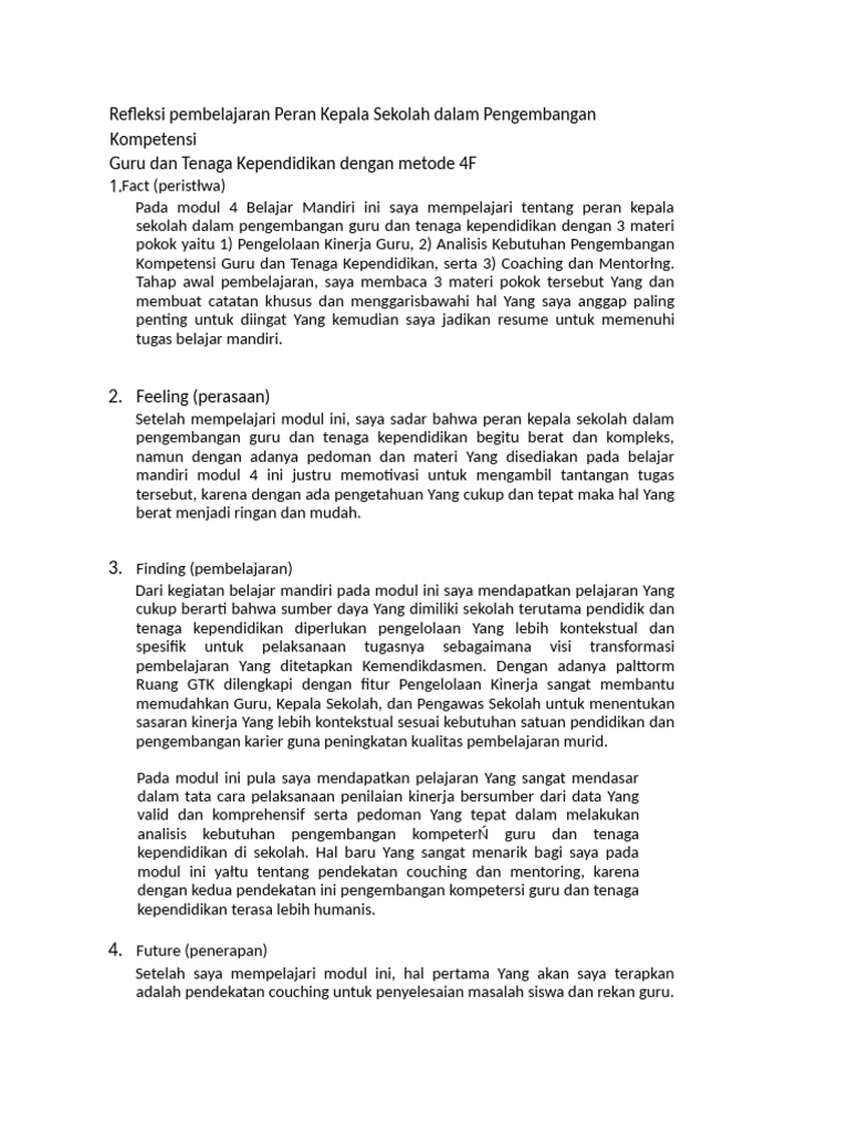 Refleksi Peran Kepala Sekolah 4F | PDF