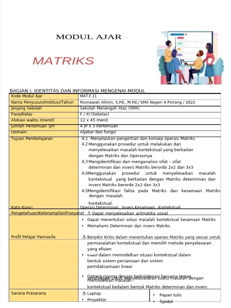 Modul Ajar Matriks untuk SMA XI | PDF