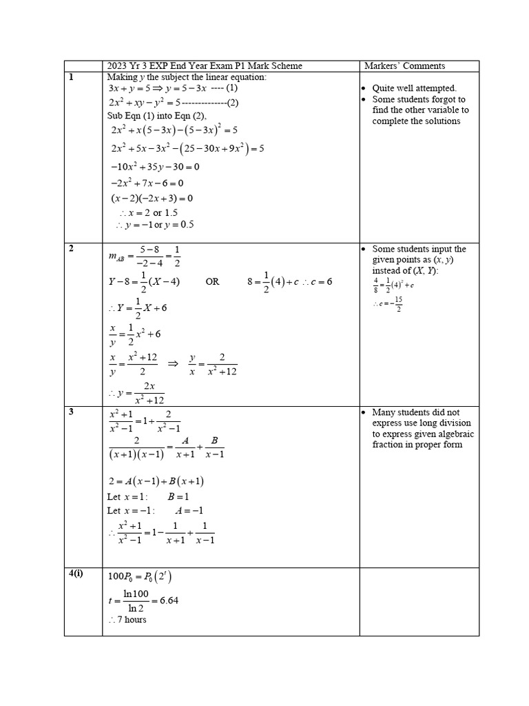 Acsi 2023 Y3exp Fye Amath p1 Solutions | PDF | Mathematics | Algebra