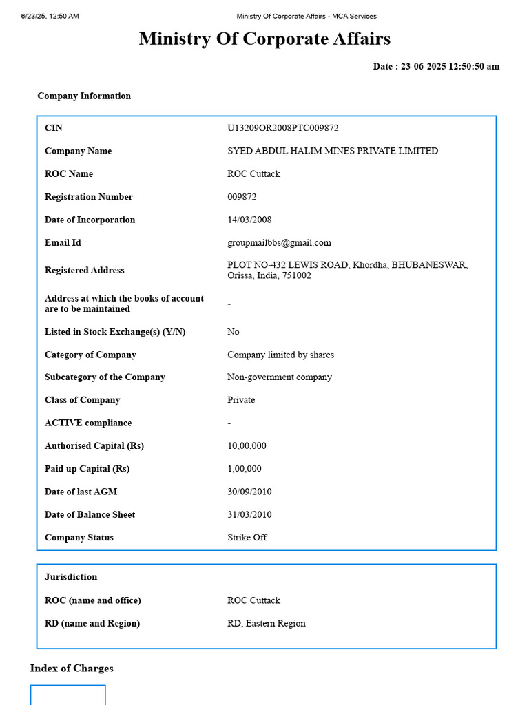 Ministry of Corporate Affairs - MCA Services | PDF