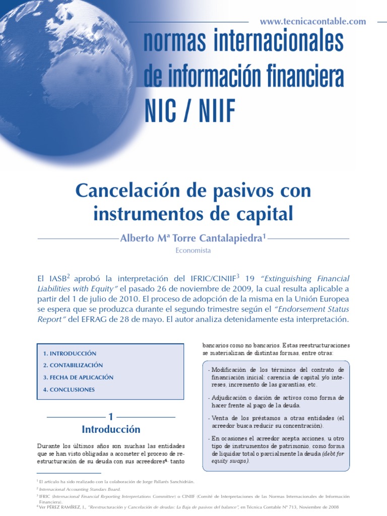 Cancelación de pasivos con instrumentos de capital: Análisis de la interpretación IFRIC 19 | PDF ...