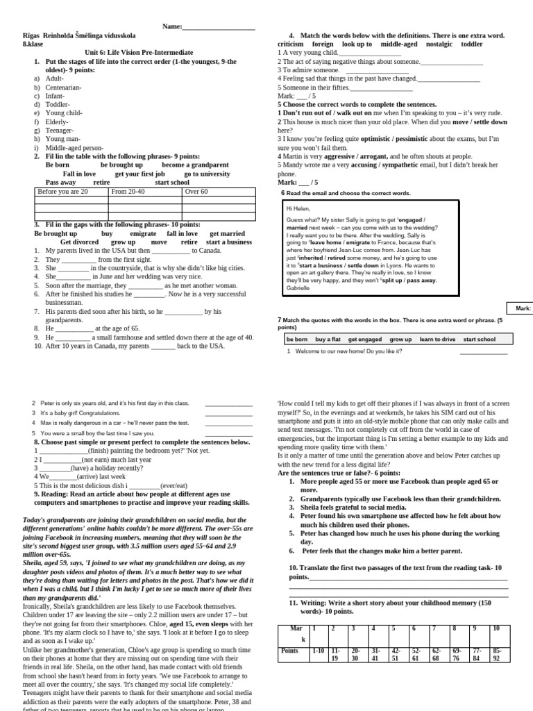 Test 6-Form 8 (Life Vision) | PDF