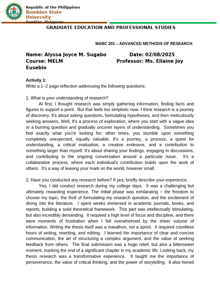 Task Sheet 1-Sugabo, Alyssa Joyce M. | PDF | Reading Comprehension | Theory