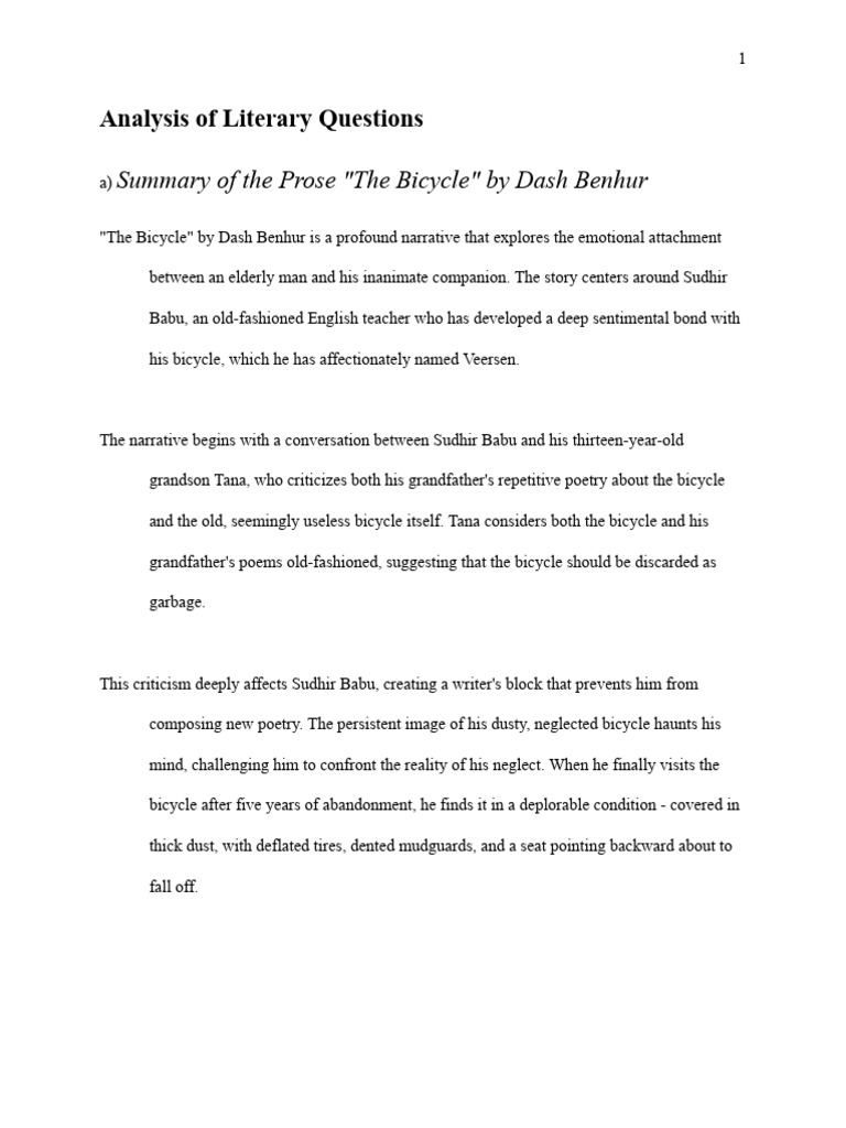 Summary of "The Bicycle" by Dash Benhur | PDF