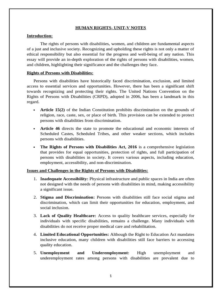 Human Rights Unit-V Notes | PDF | Woman | Gender Studies