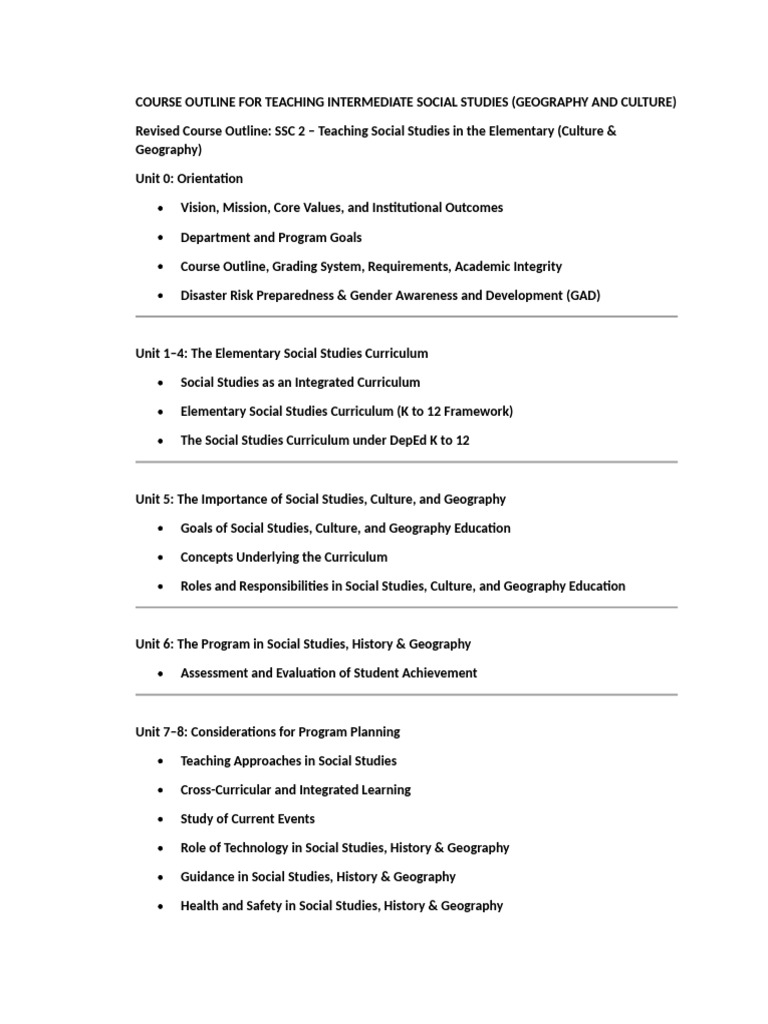 Course Outline For Teaching Intermediate Social Studies | PDF ...