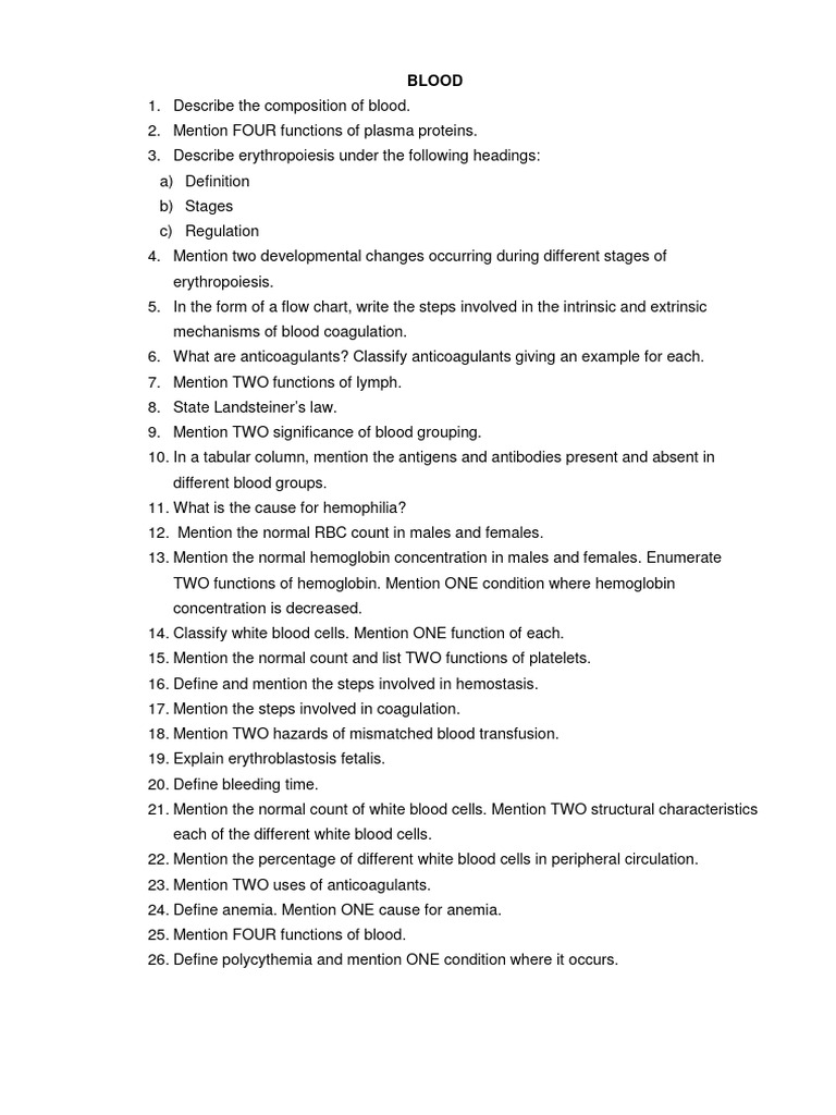 BLOOD Question Bank | PDF