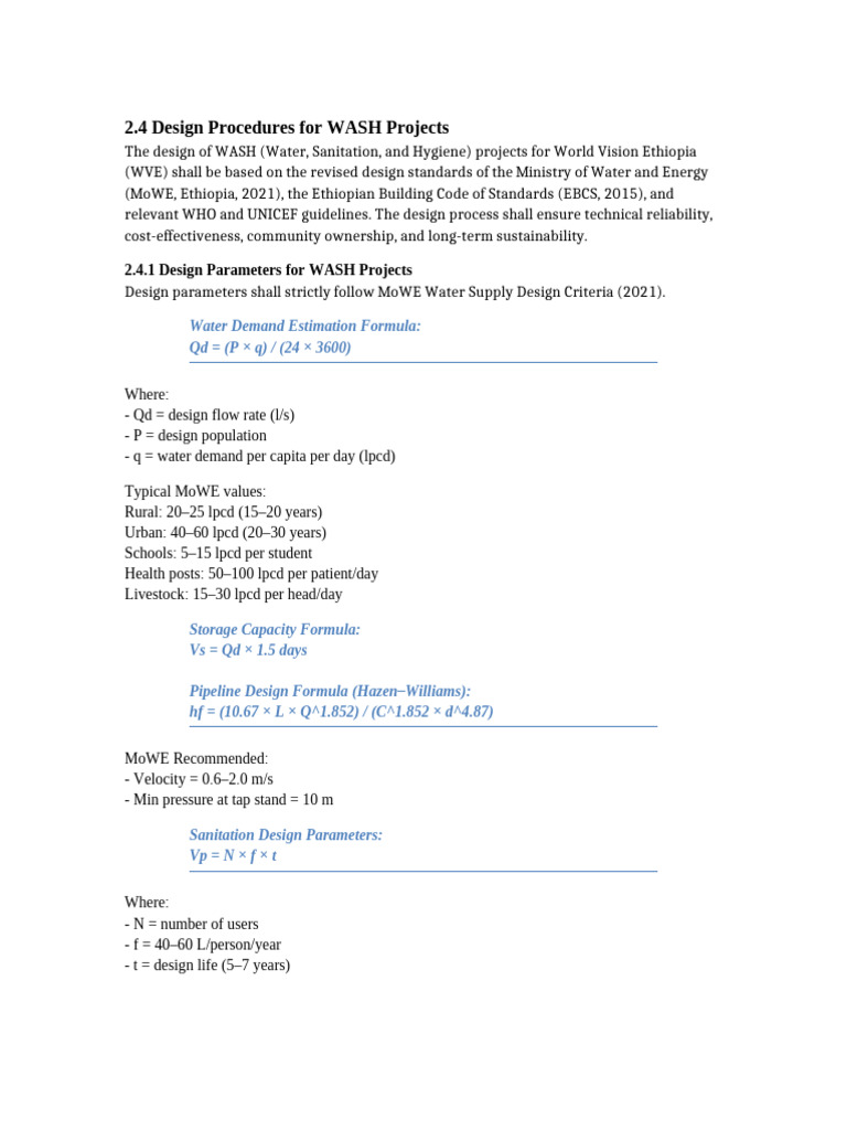WASH Project Design Procedures Guide | PDF | Wash | Sanitation