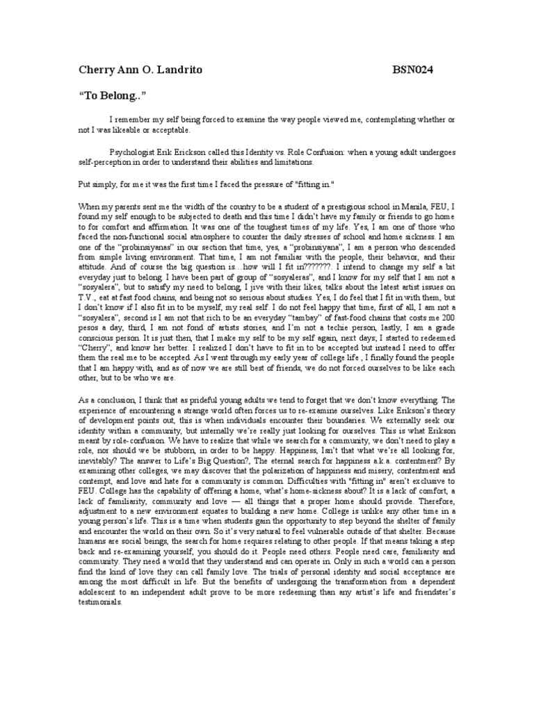 Identity Vs Role Confusion | PDF | Self | Happiness