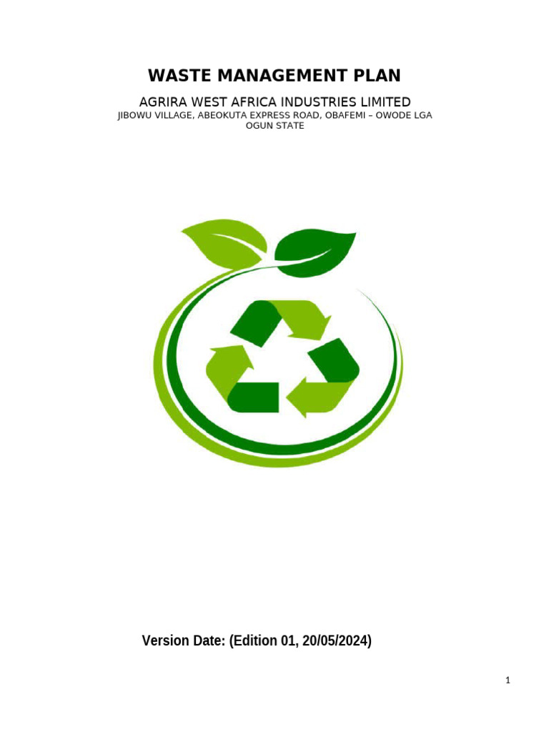Agrira Waste Management Plan 2024 | PDF | Waste | Waste Management