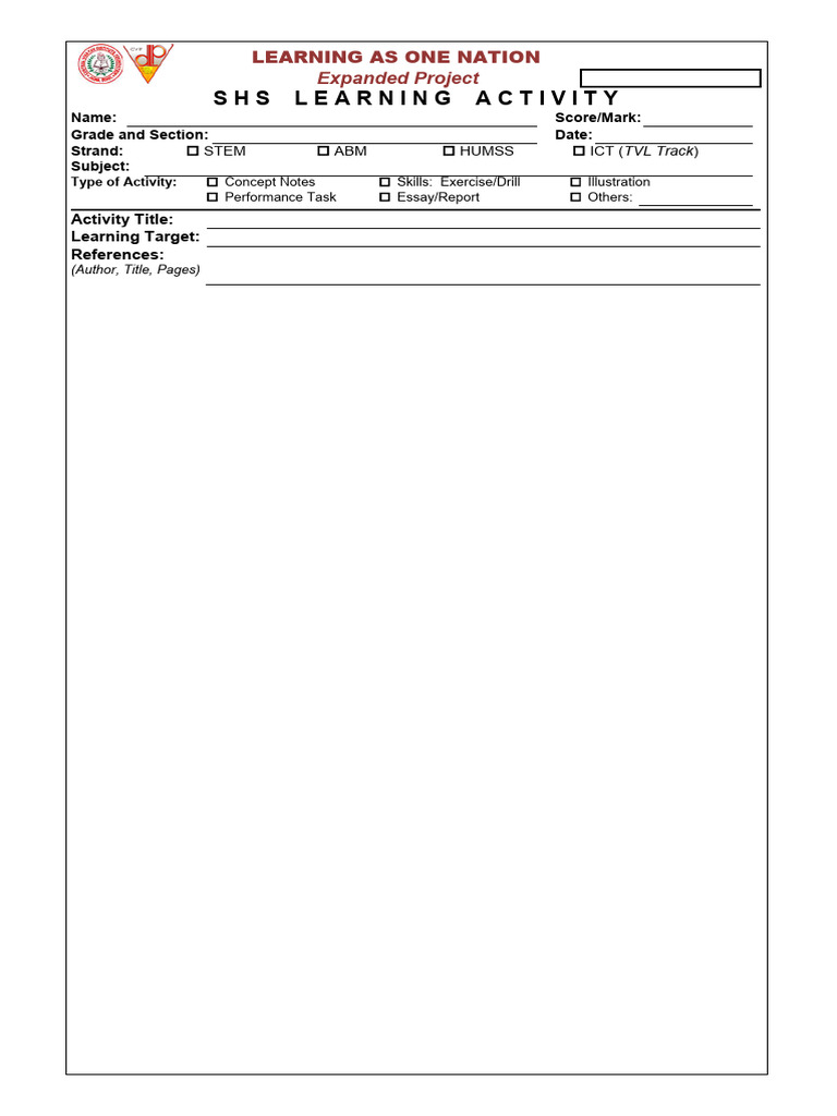 Learning Activity Template for Students | PDF