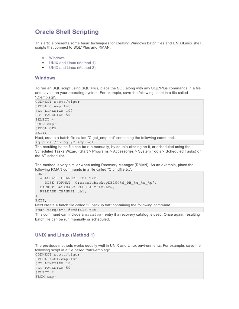Oracle Shell Scripting | PDF | Computer File | Backup Oracle Shell Scripting | PDF | Computer File | Backup