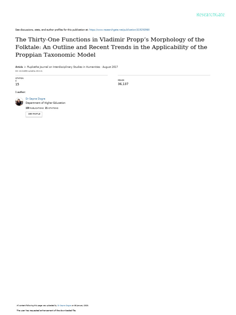 Propp's 31 Functions in Folktales Explained | PDF | Fairy Tales | Folklore