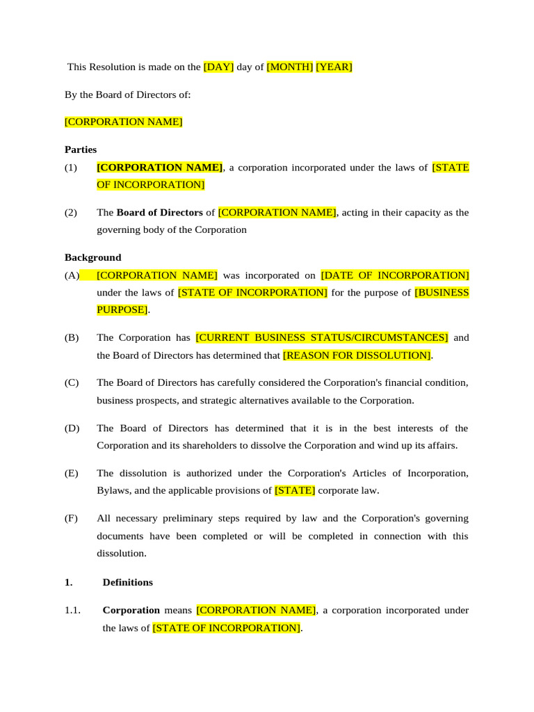 Resolution for Corporate Dissolution | PDF | Liquidation | Corporations