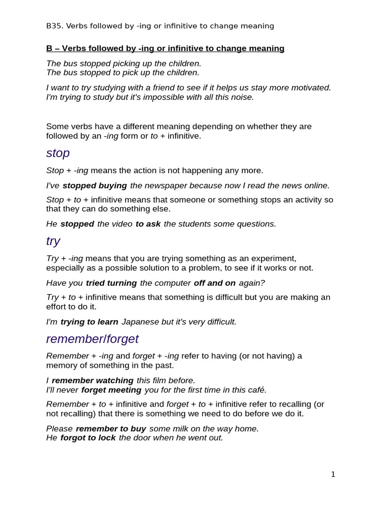 B 35 Verb Ing Infinitive | PDF