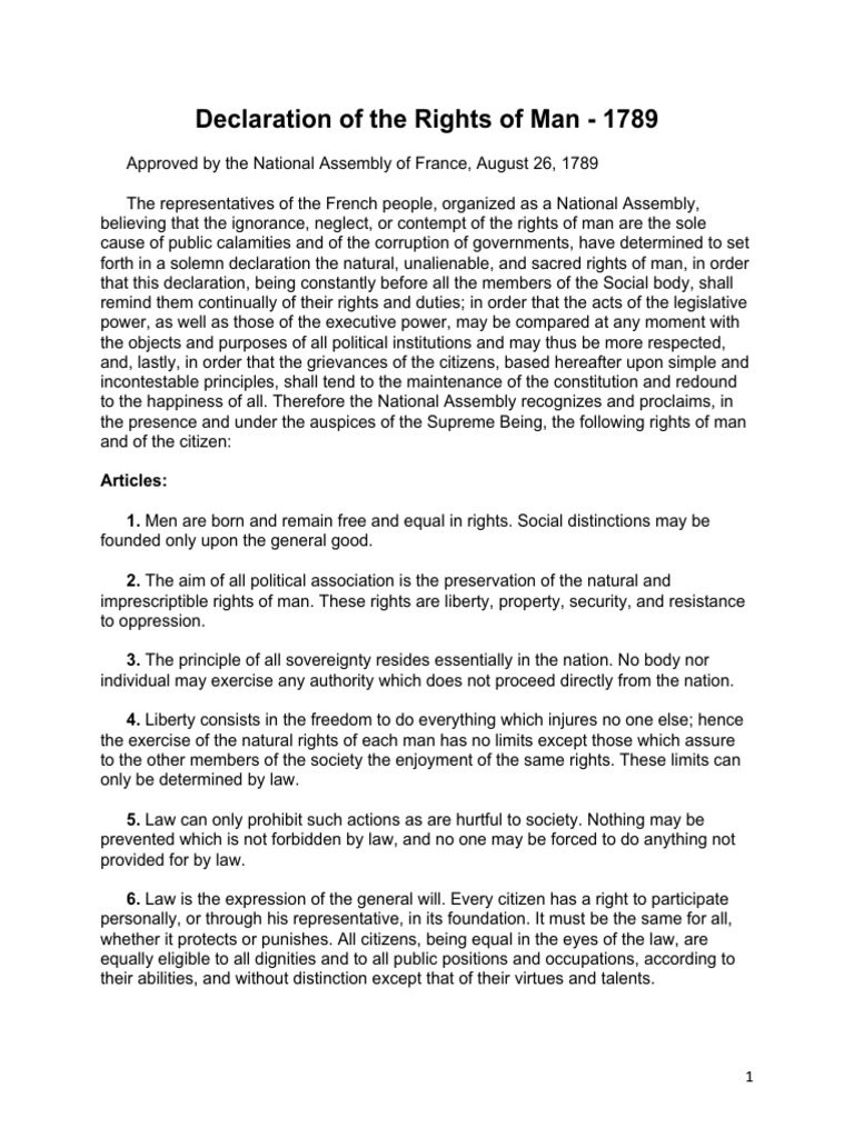 Declaration of the Rights of Man 1789 | PDF | Human Rights | Government