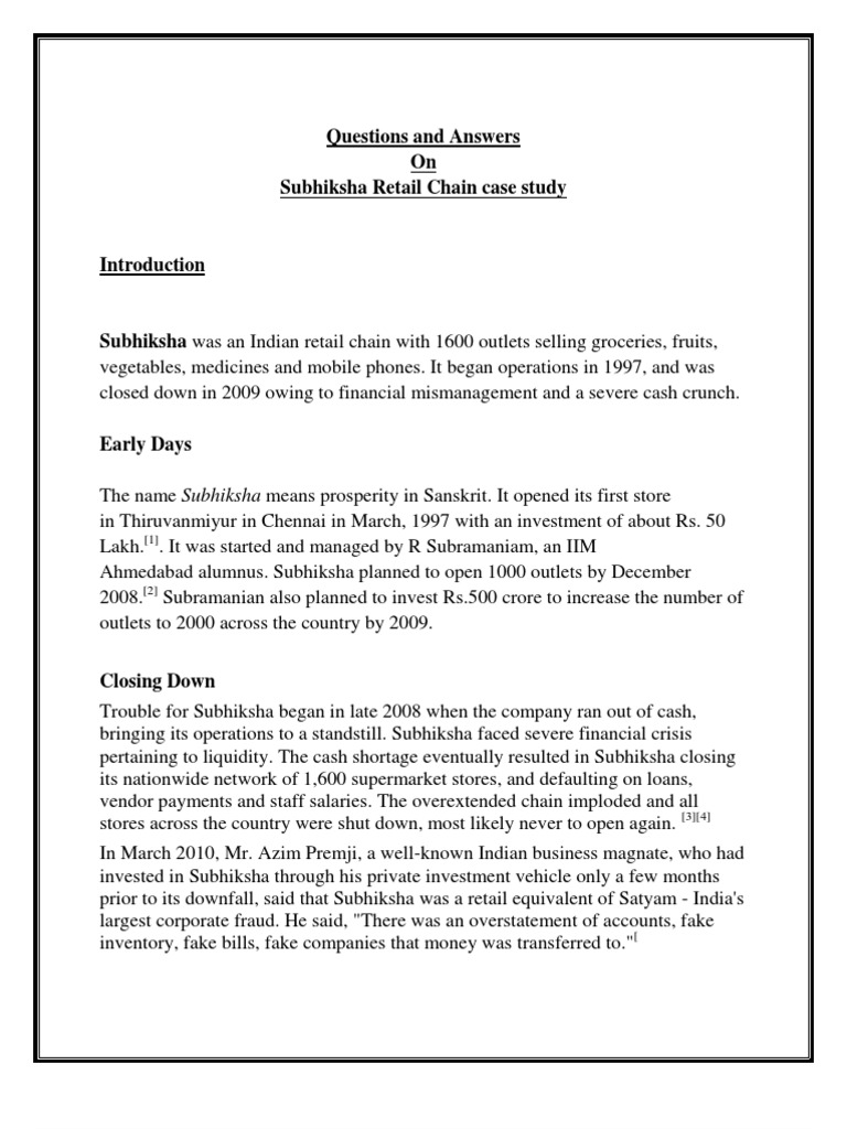 Subhiksha Case Study | PDF | Supermarket | Retail