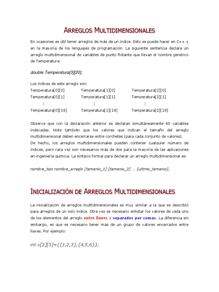 Arreglos Multidimensionales | PDF | C ++ | Enseñanza de matemática