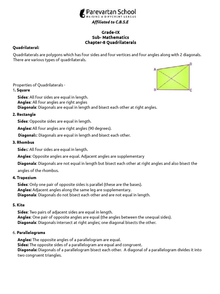 G9 Ch-8 Quadrilaterals NBF 2025 | PDF | Rectangle | Euclidean Plane Geometry