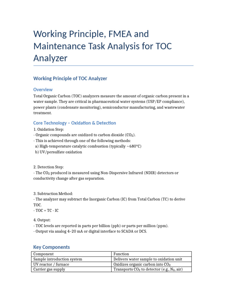 TOC Analyzer: Principles & Maintenance Guide | PDF | Total Organic ...