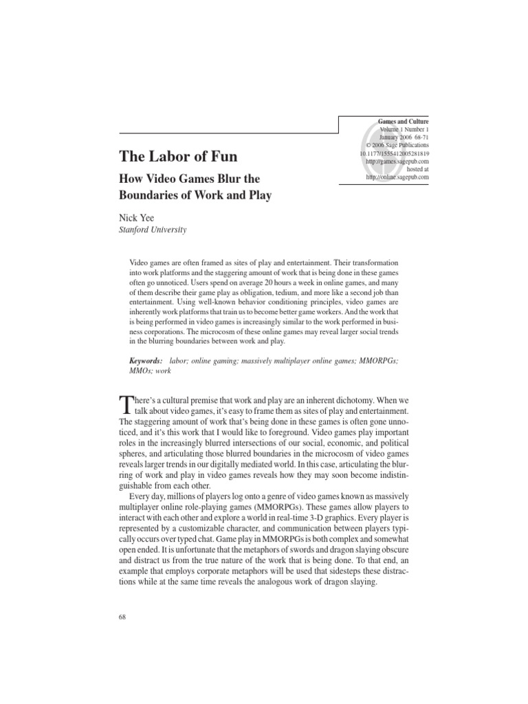 Blurring Work and Play in Video Games | PDF