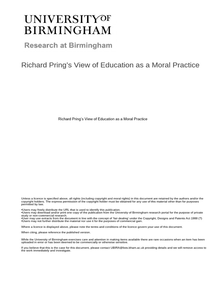 Richard Pring S View of Education As A Moral Practice | PDF ...