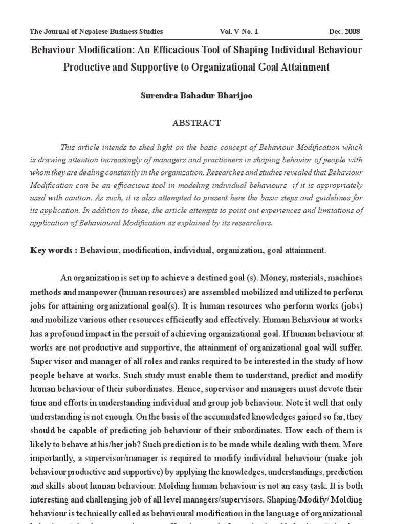Shaping Individual Behavior Through Behavior Modification: Positive and Negative Reinforcement ...