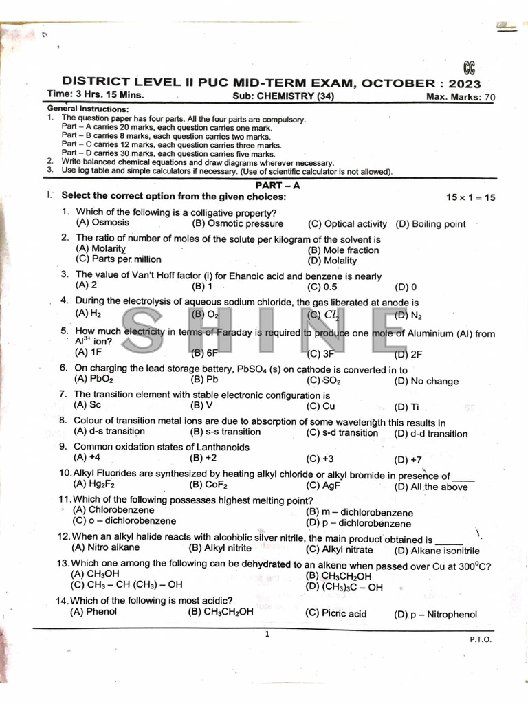 34 Chemistry IIPU Midterm 2023 | PDF
