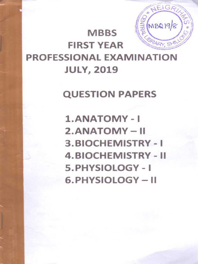 MBBS First Year Professional 2019 | PDF