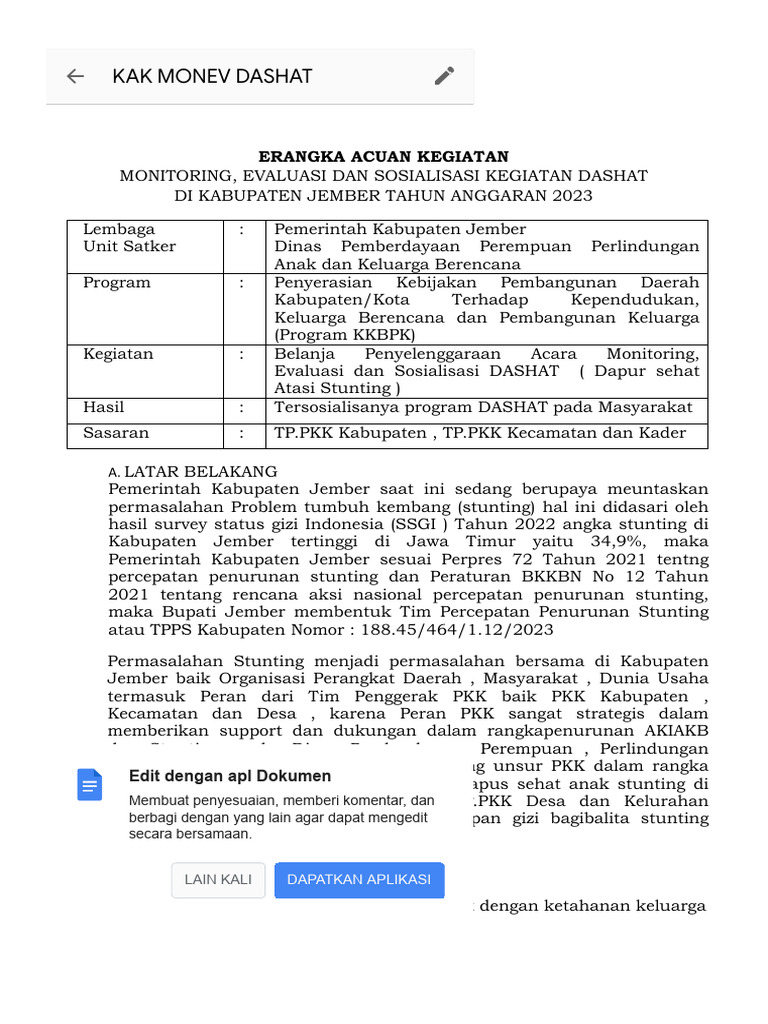 Monev dan Sosialisasi DASHAT Jember 2023 | PDF